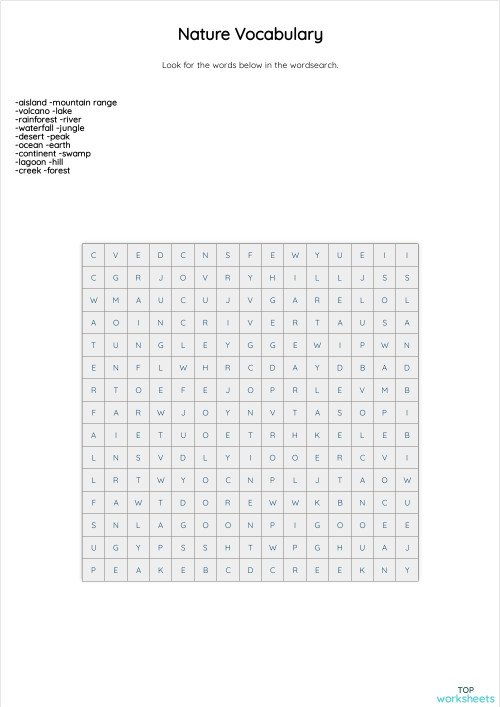 Nature Vocabulary. Interactive worksheet | TopWorksheets