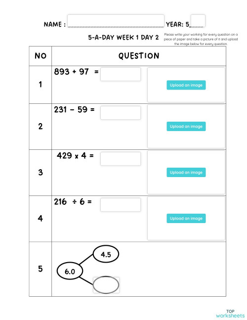5 A DAY WEEK 1 DAY 2. Interactive worksheet | TopWorksheets