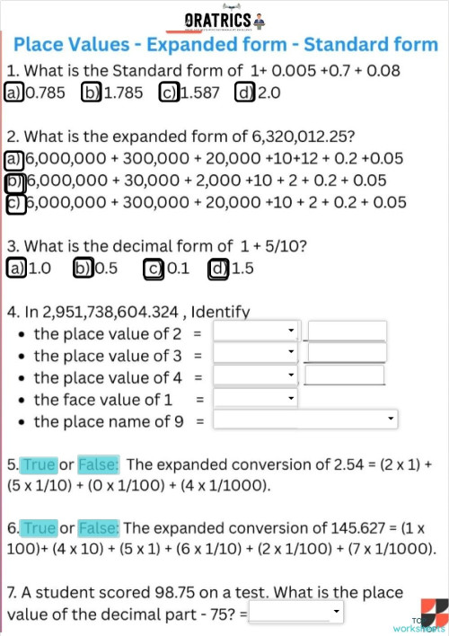 Place Value 10. Interactive worksheet | TopWorksheets