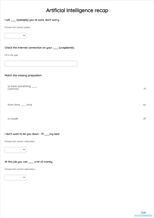 Artificial Intelligence recap. Interactive worksheet | TopWorksheets