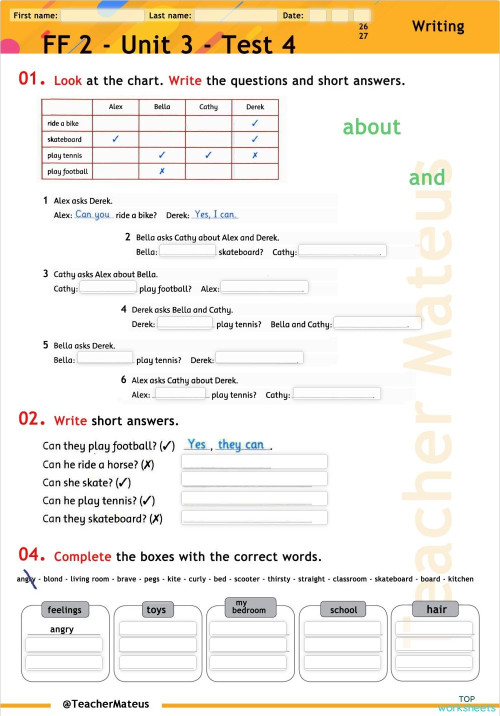 FF 2 - Unit 03 - Test 4 - Reading and Writing. Interactive worksheet ...