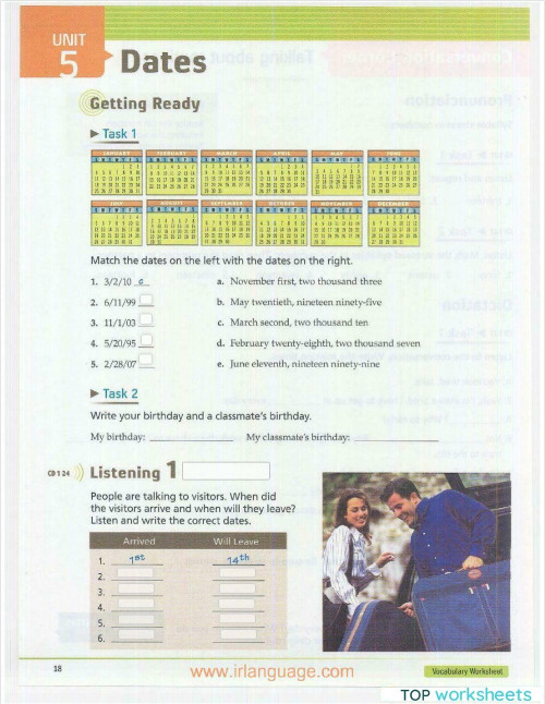 Listening Dates. Interactive worksheet | TopWorksheets