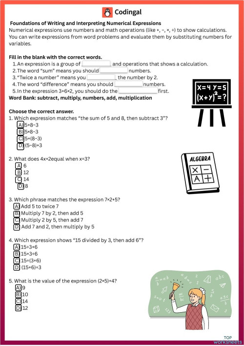 M_G05M12L31_WC01_Writing_and_Interpreting_Expressions_1. Interactive worksheet | TopWorksheets