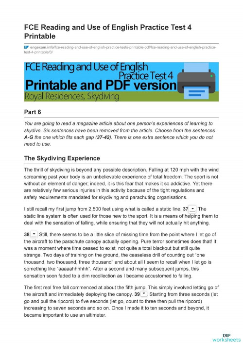 FCE Exam 4 Parts 6 & 7. Interactive worksheet | TopWorksheets