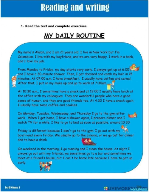 daily routine. Interactive worksheet | TopWorksheets