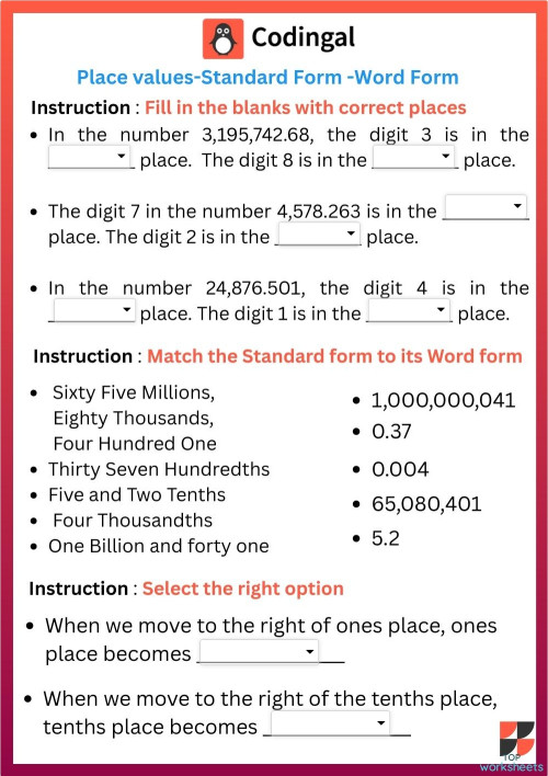 M_G05M01L01_WA01_Introduction_to_Place_Value_3. Interactive worksheet | TopWorksheets