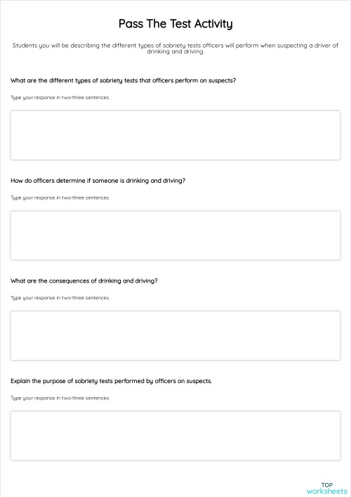 Pass The Test Activity. Interactive worksheet | TopWorksheets