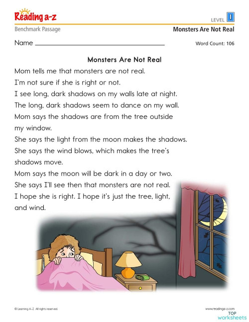 Level I: Monsters are not real. Interactive worksheet | TopWorksheets