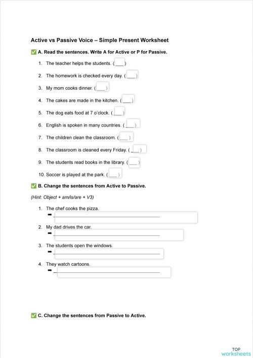 Active and passive voice 1. Interactive worksheet | TopWorksheets