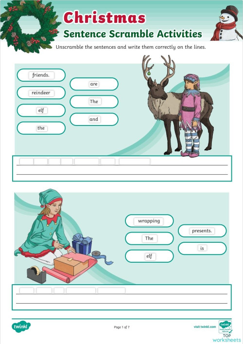 Sentence Scramble Christmas. Interactive worksheet | TopWorksheets