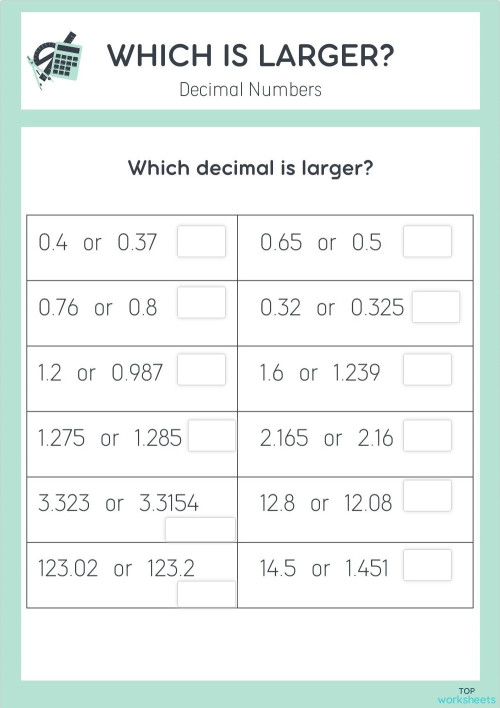 Grade 5 Page 33 (Decimals). Interactive worksheet | TopWorksheets