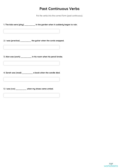 Past Continuous Verbs. Interactive worksheet | TopWorksheets