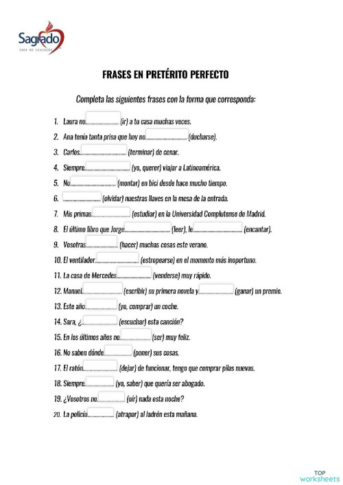 Verbos: fichas interactivas y ejercicios online | TopWorksheets