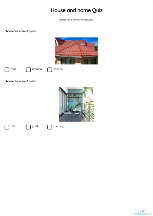 House and home Quiz. Interactive worksheet | TopWorksheets