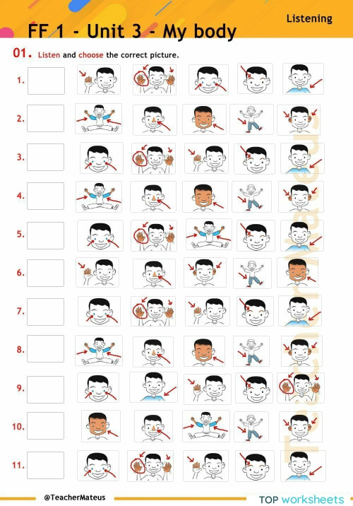 FF 1 - Unit 03 - My body - Listening. Interactive worksheet | TopWorksheets