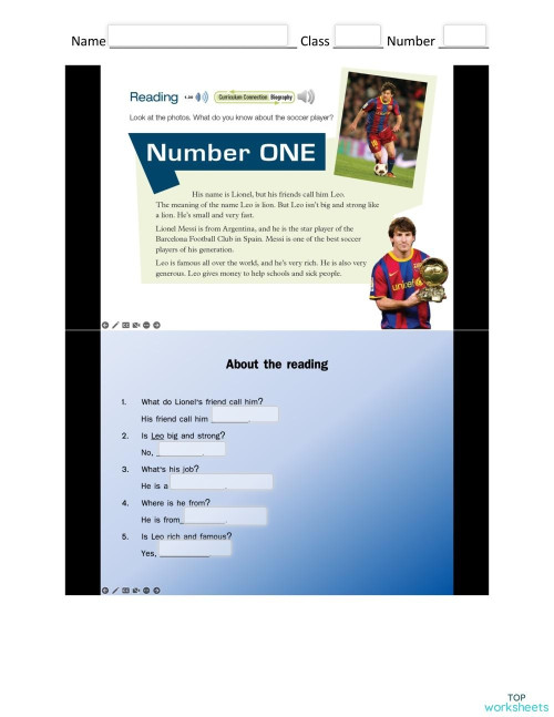Lionel messi. Interactive worksheet | TopWorksheets