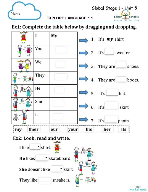 GS1 - UNIT 5 - EXPLORE LANGUAGE 1.1. Bài tập tương tác | TopWorksheets