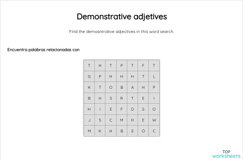 Demonstrative adjetives. Interactive worksheet | TopWorksheets