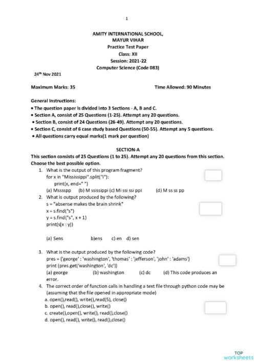 Practice Sample Paper 2_24th Nov. Interactive worksheet | TopWorksheets