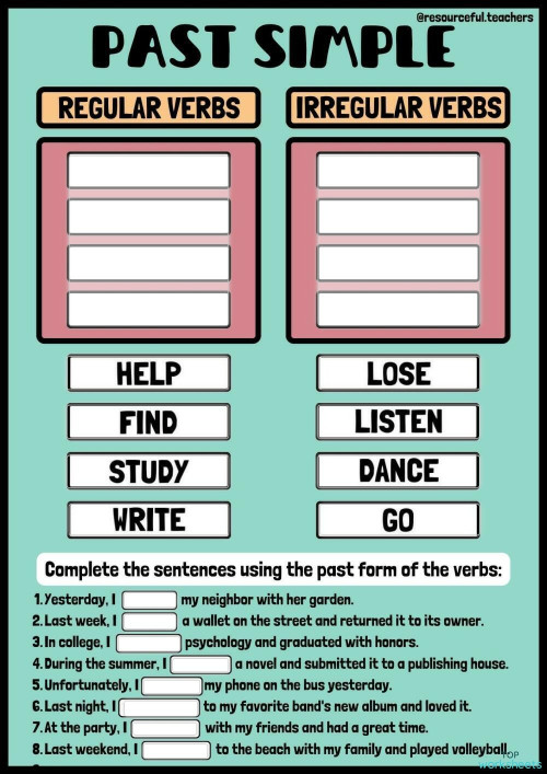 Past and past Con. Interactive worksheet | TopWorksheets