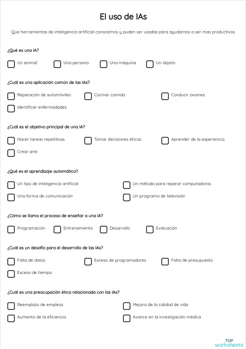 El uso de IAs. Ficha interactiva | TopWorksheets