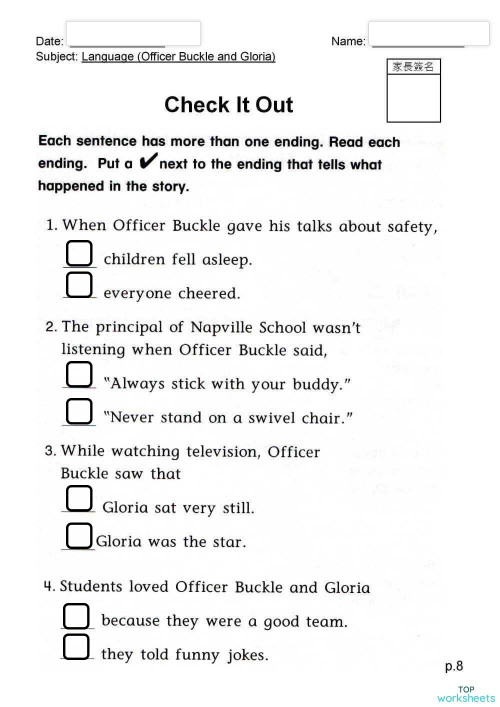Officer Buckle and Gloria P8. Interactive worksheet | TopWorksheets