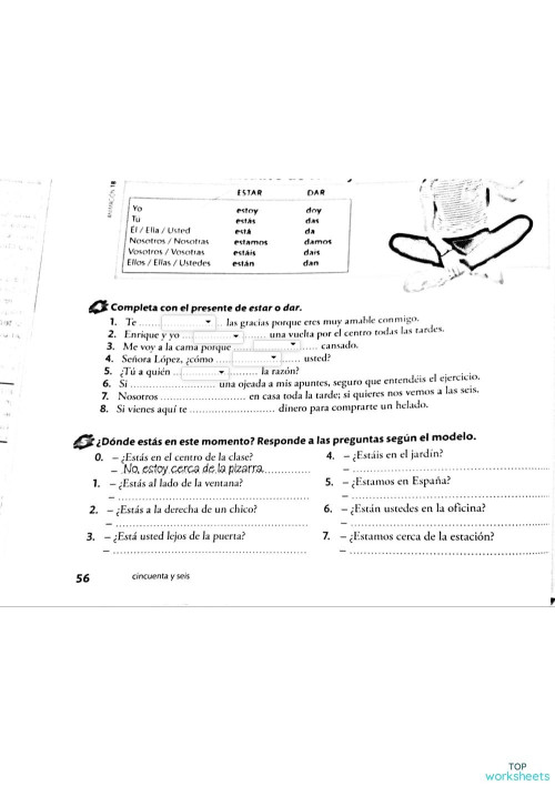 Completa con el presente de estar o dar. Ficha interactiva | TopWorksheets