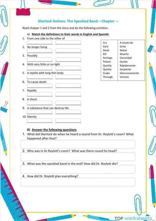The Speckled Band Chapter 3. Interactive worksheet | TopWorksheets
