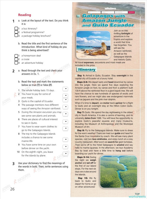 Reading Galapagos with Amazon Jungle ใบงานเชิงโต้ตอบ | TopWorksheets
