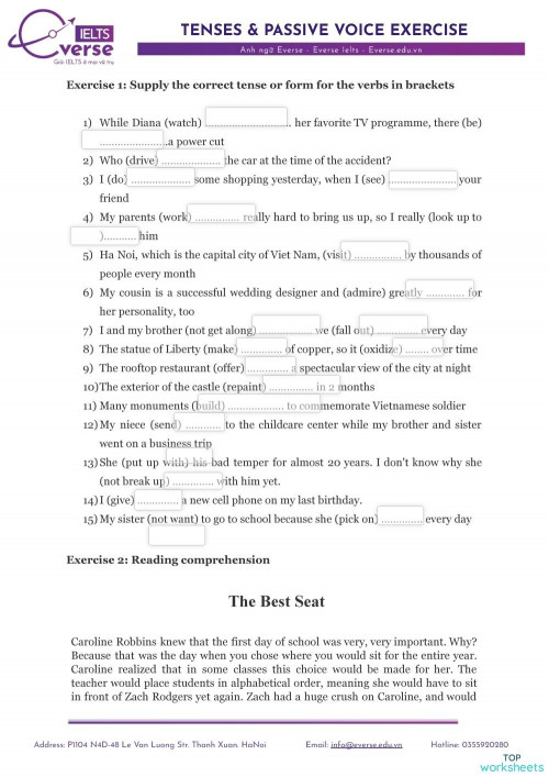 TENSES & PASSIVE VOICE EXERCISE. Interactive worksheet | TopWorksheets