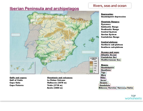 Rivers, seas and ocean of Spain. Interactive worksheet | TopWorksheets