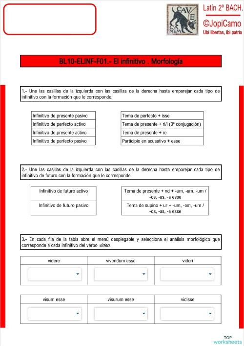 El infinitivo: fichas interactivas y ejercicios online | TopWorksheets