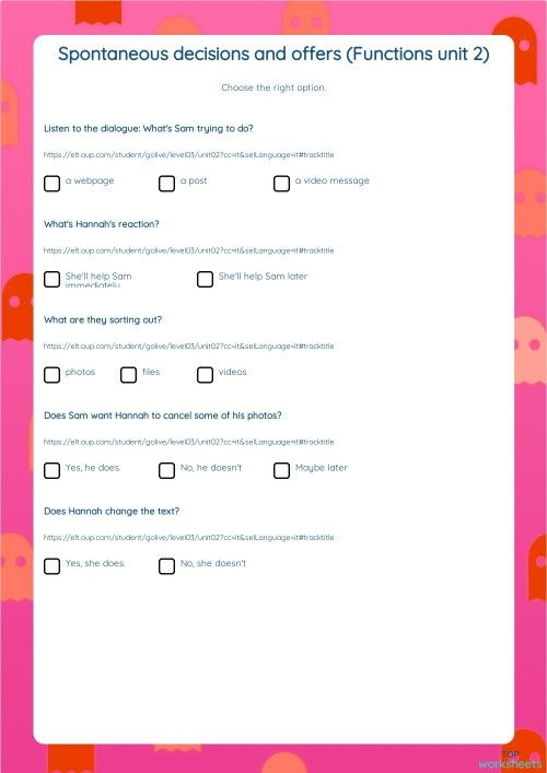 Spontaneous decisions and offers (Functions unit 2). Interactive ...