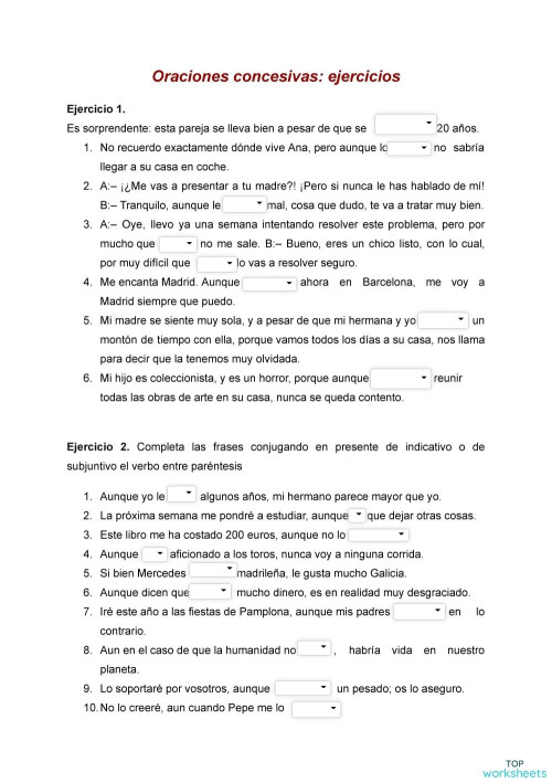 Oraciones concesivas_ejercicios. Ficha interactiva | TopWorksheets