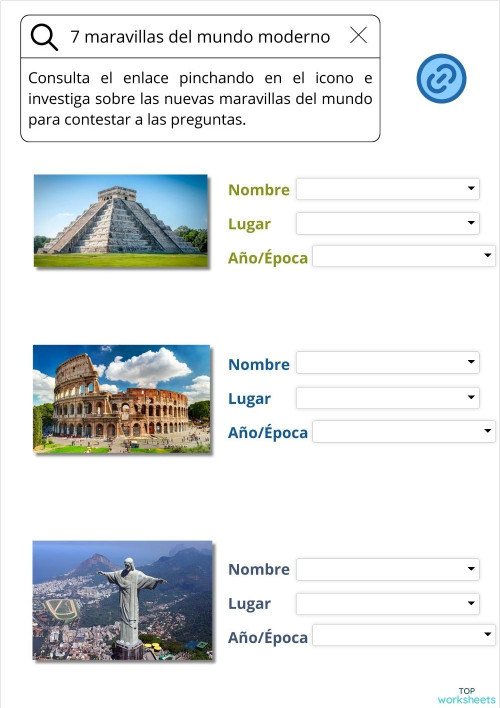 7 maravillas del mundo moderno. Ficha interactiva | TopWorksheets