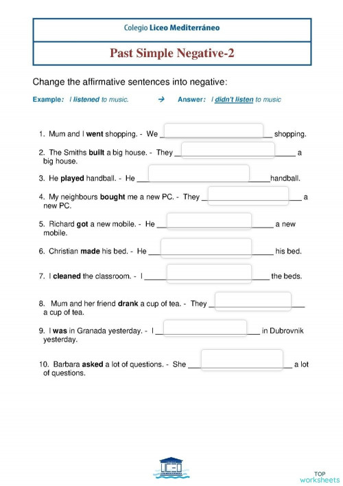 Past Simple negative 2. Interactive worksheet | TopWorksheets