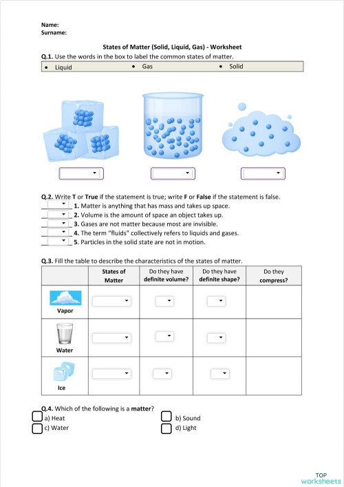 Lesson 4 Solid - liquid and gas. Interactive worksheet | TopWorksheets