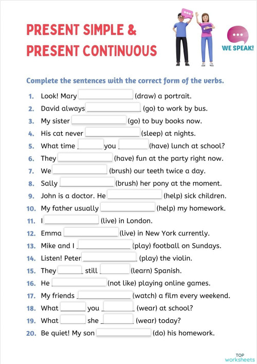 Present: Simple or Continuous? by We Speak!. Ficha interactiva | TopWorksheets