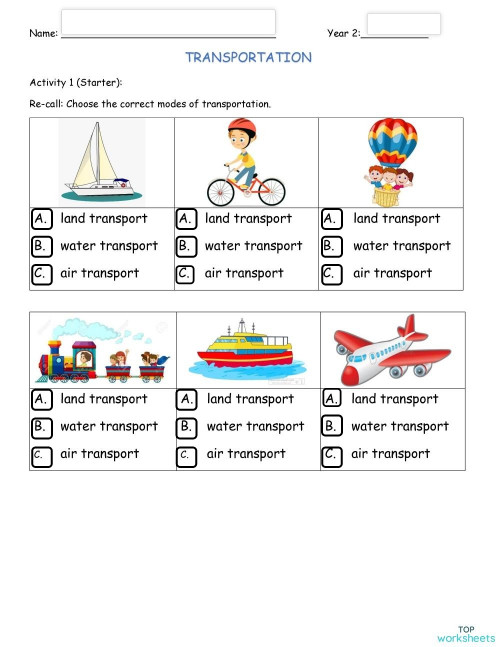 Transportation (Writing). Interactive worksheet | TopWorksheets