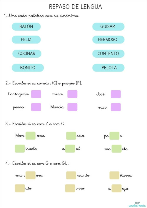 Repaso de lengua 1. Ficha interactiva | TopWorksheets