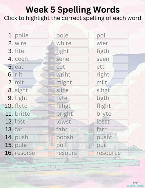 Spelling Words 5.2. Interactive worksheet | TopWorksheets