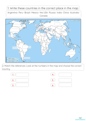 Countries. Interactive worksheet | TopWorksheets