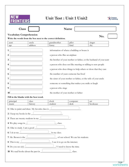 Unit Test Unit 1 Unit 2. Interactive worksheet | TopWorksheets