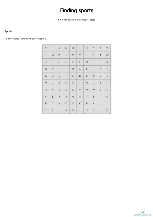 Finding sports. Interactive worksheet | TopWorksheets Finding sports. Interactive worksheet | TopWorksheets