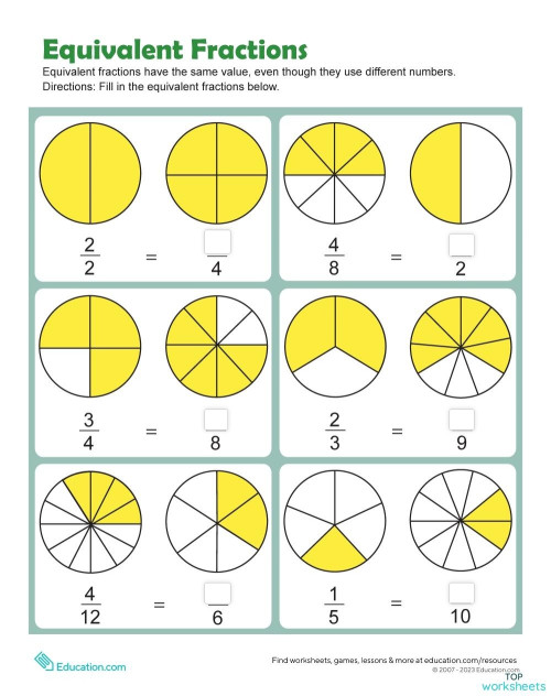 Equivalent Fractions. Interactive worksheet | TopWorksheets