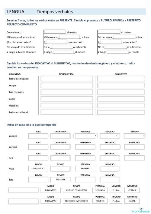 Lengua Tiempos verbales II. Ficha interactiva | TopWorksheets