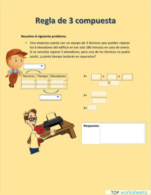 Regla de 3 compuesta. Ficha interactiva | TopWorksheets