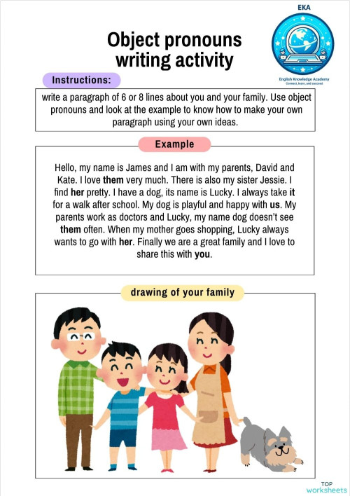 Object pronouns writing activity. Interactive worksheet | TopWorksheets
