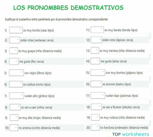 Pronombres demostrativos. Ficha interactiva | TopWorksheets