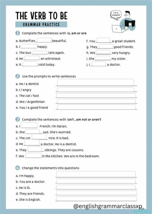 The Verb to Be - Grammar Practice. Interactive worksheet | TopWorksheets